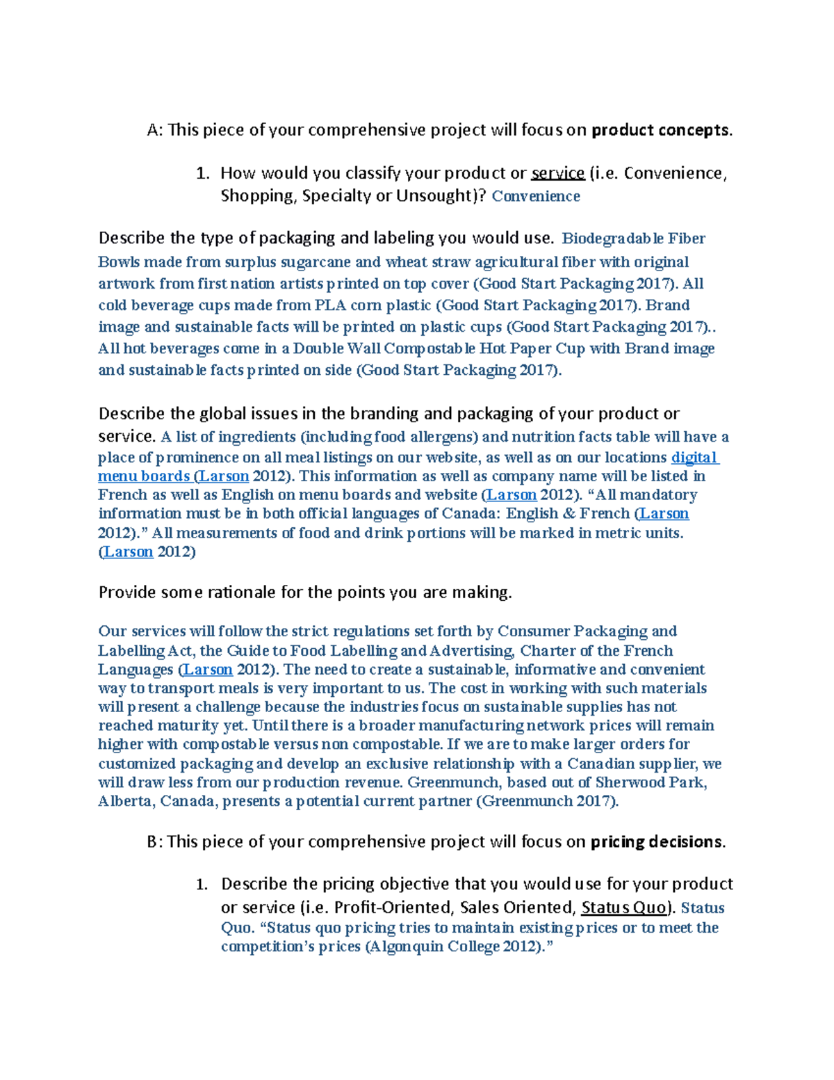 MKT2205 Comprehensive Project Phase 3 - A: This piece of your ...