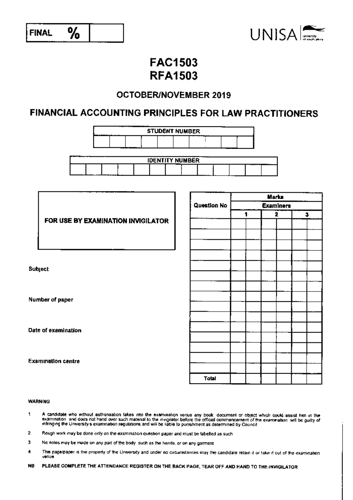 Exam 2019, questions - FAC1503 - Studocu