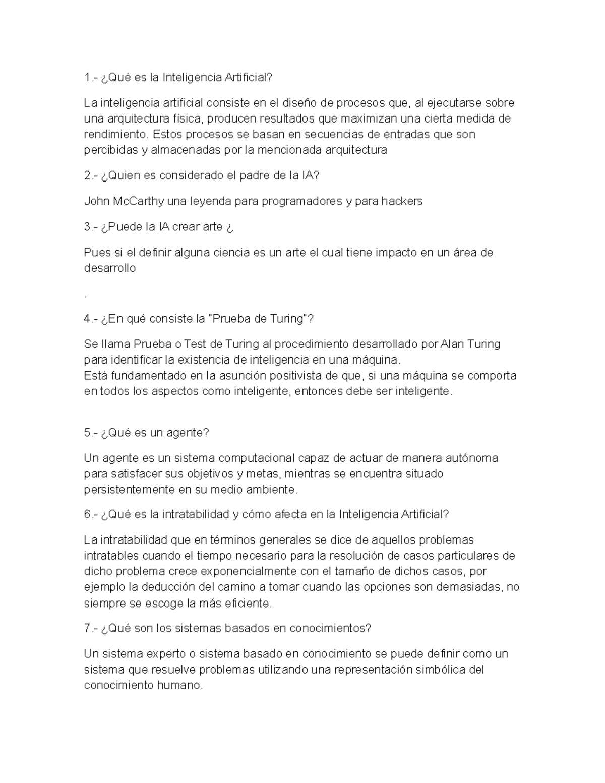 Cuestionario Inteligencia Artificial - 1.- ¿Qué es la Inteligencia ...