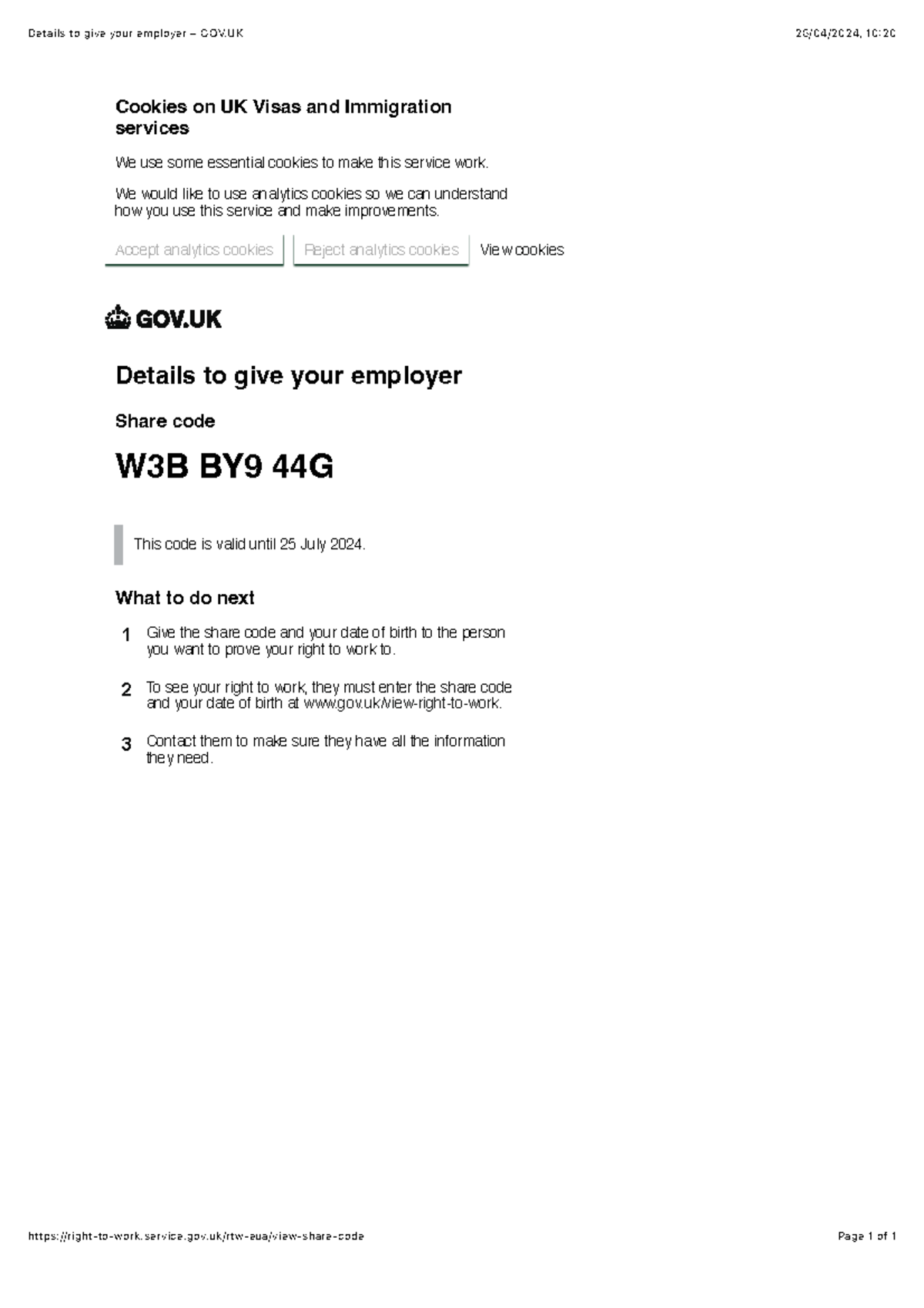 Details to give your employer – GOV - service.gov/rtw-eua/view-share ...