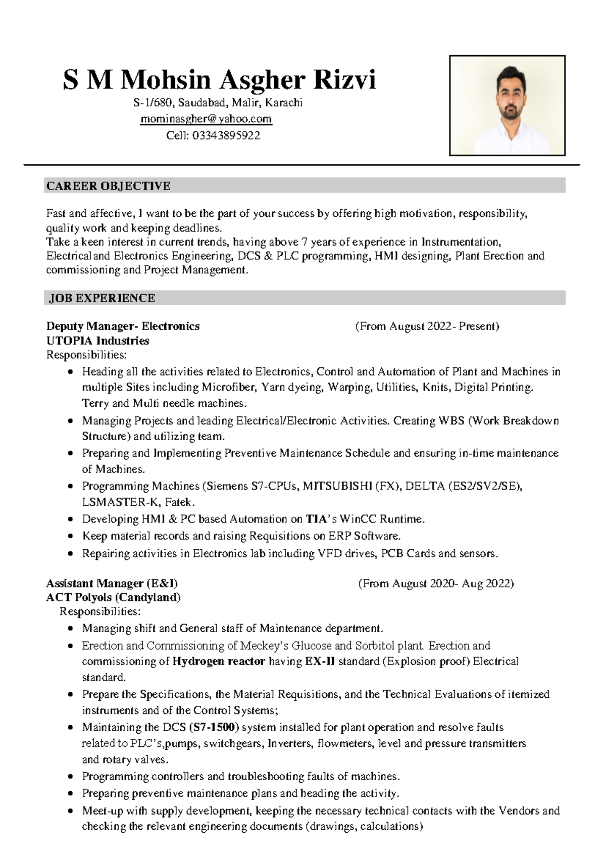 Mohsin JU23 - This is the CV of one Candidate - S M Mohsin Asgher Rizvi ...