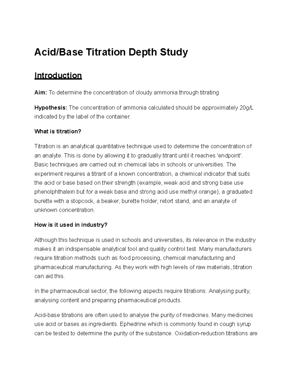 Acid Base Titration Depth Study - Acid/Base Titration Depth Study ...