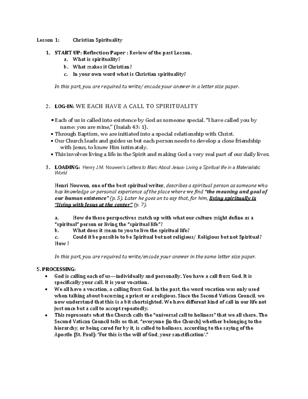 Christian Spirituality - START UP: Reflection Paper : Review of the ...