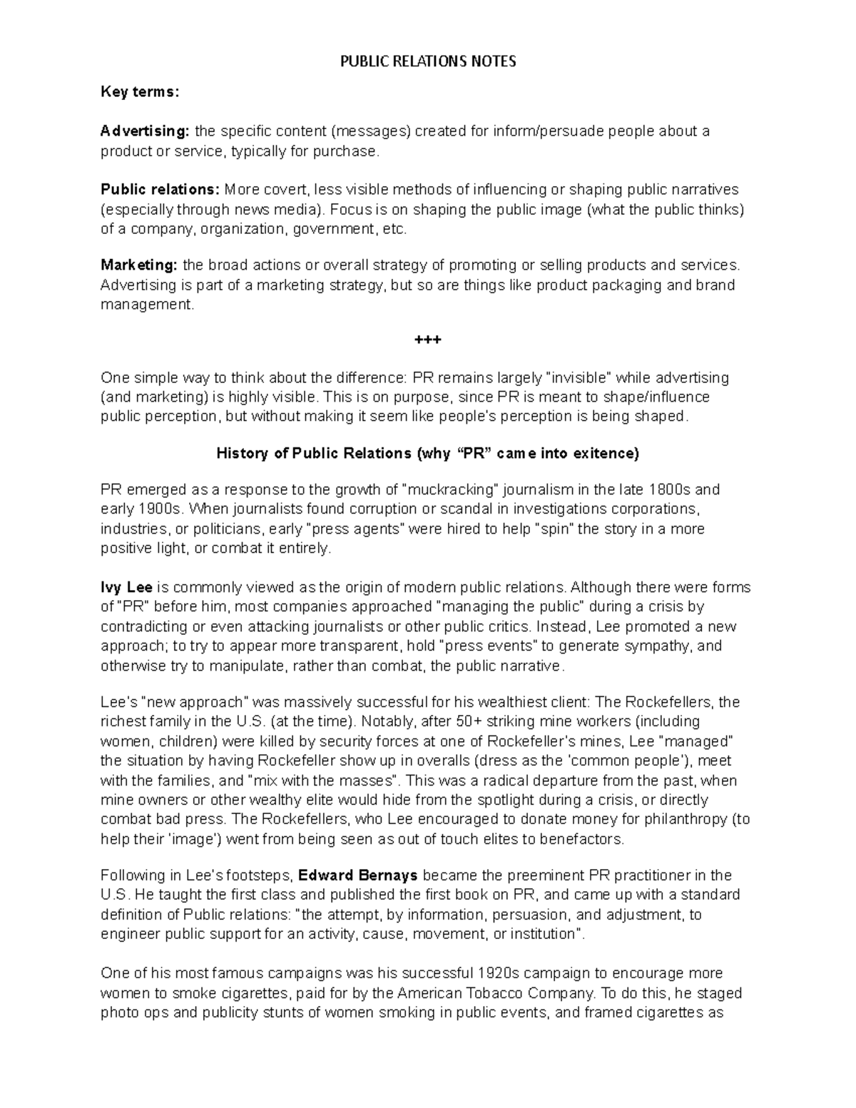 Public Relations - Notes - PUBLIC RELATIONS NOTES Key terms ...