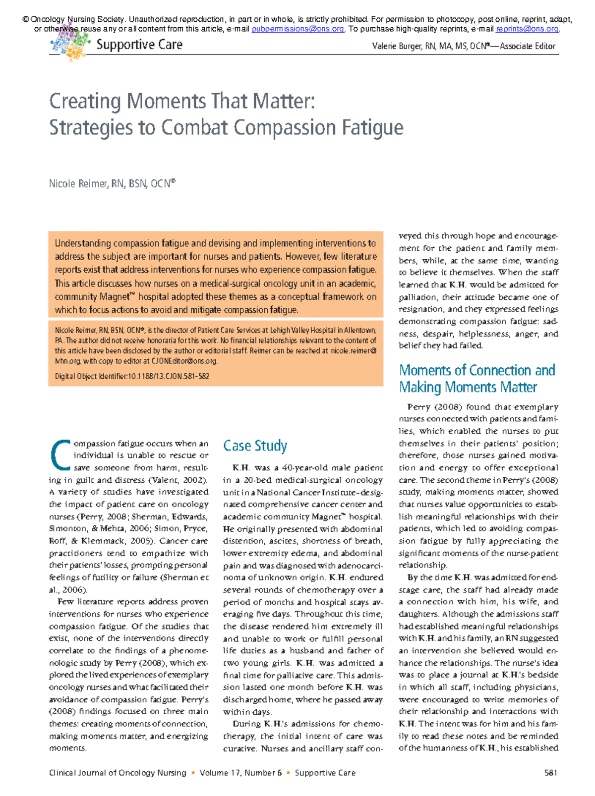 Creating Moments That Matter - Clinical Journal of Oncology Nursing ...