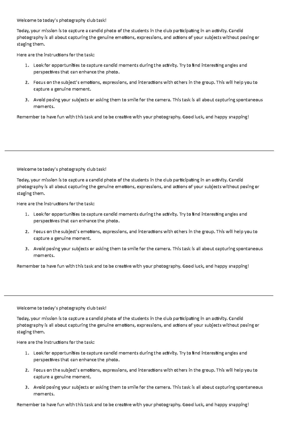 Welcome to today - NOTES - Welcome to today's photography club task ...