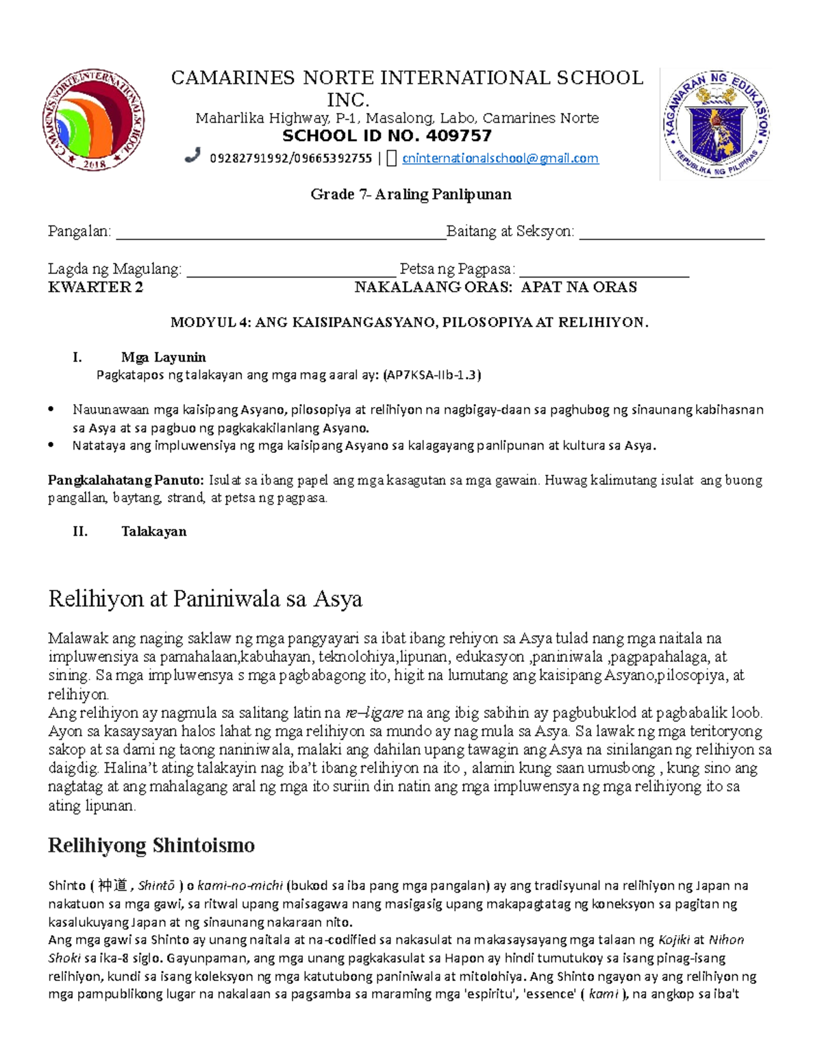 Module 4 (ap 7,grade 7) - ap 7 - CAMARINES NORTE INTERNATIONAL SCHOOL ...