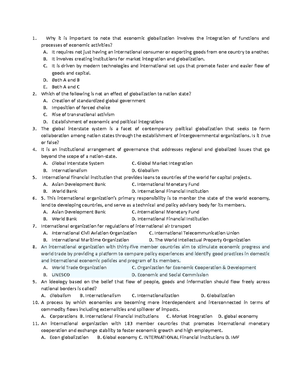 Exams - practice materials - Why it is important to note that economic ...