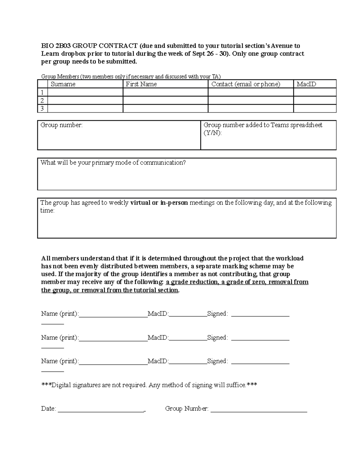 F22 Bio 2B03 group contract - BIO 2B03 GROUP CONTRACT (due and ...