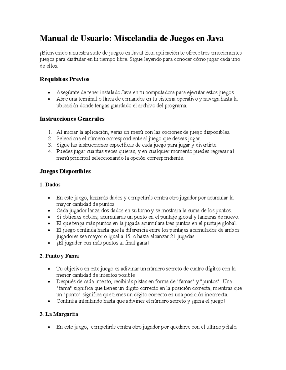 Manual de Uso Java - Manual de Usuario: Miscelandia de Juegos en Java ...