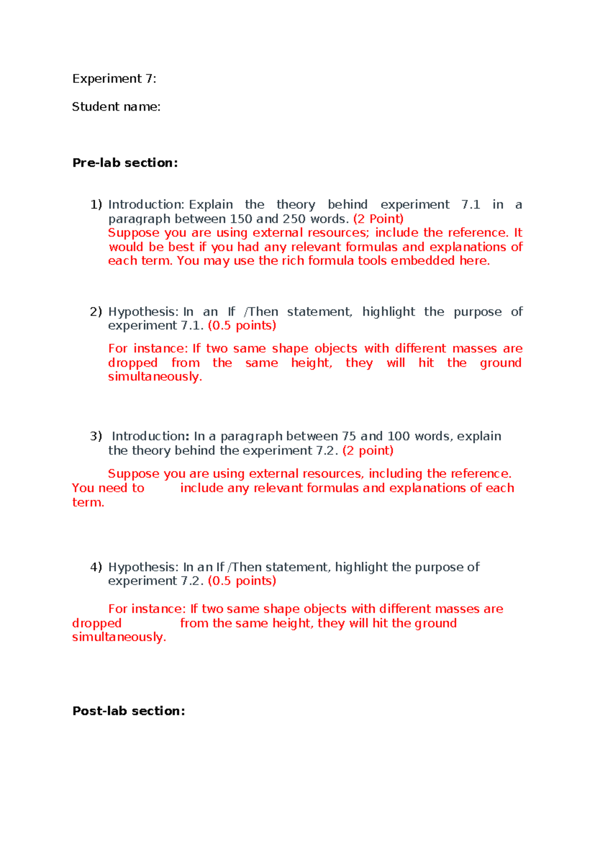 Rapport 7 - idk - Experiment 7: Student name: Pre-lab section: 1) Introduction: Explain the ...