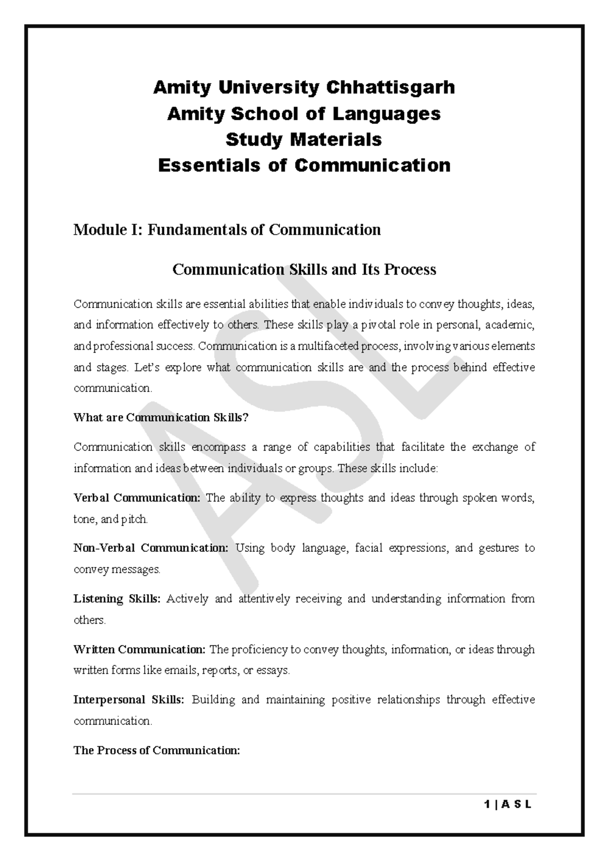 Essentials of Communication Module - Amity University Chhattisgarh ...