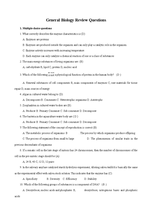 General Biology Question Set BIOL160 - General Biology Question Set ...