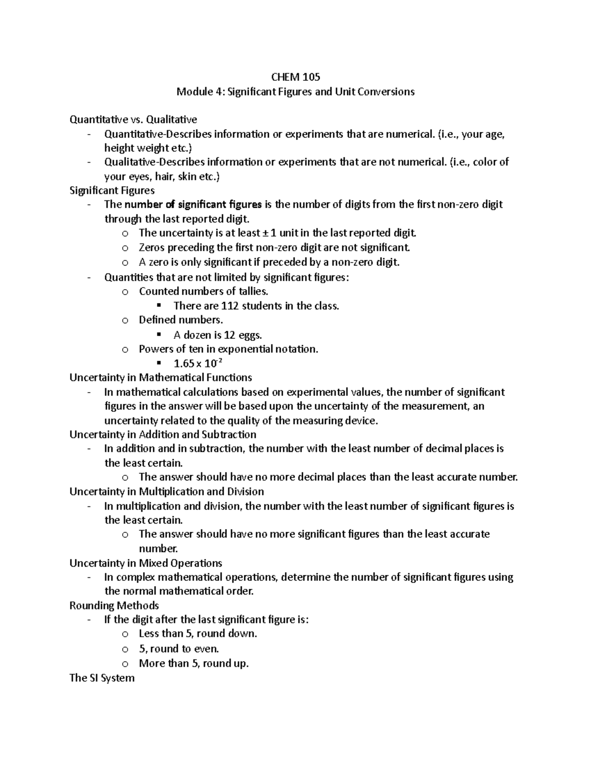 CHEM 105 Module 4 - Significant Figures and Unit Conversions. All notes ...