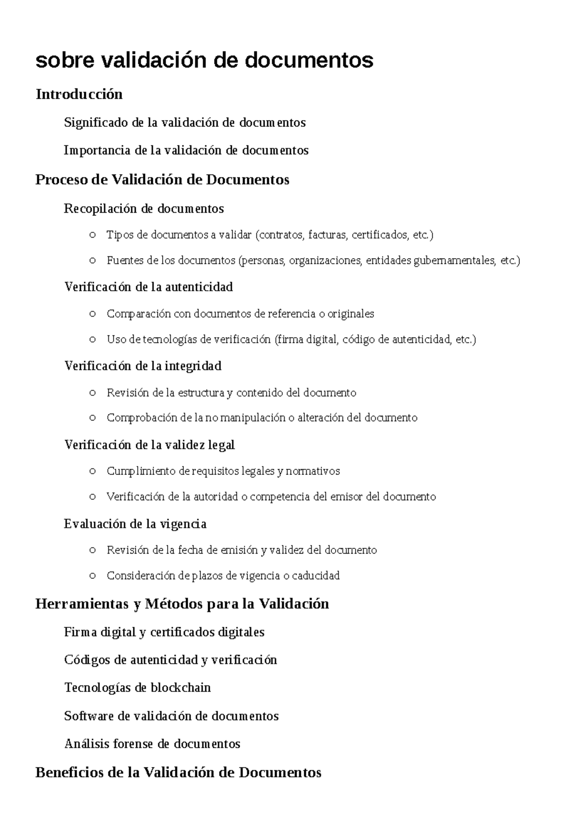 Sobre validación de documentos - sobre validación de documentos Introducción Significado de la ...
