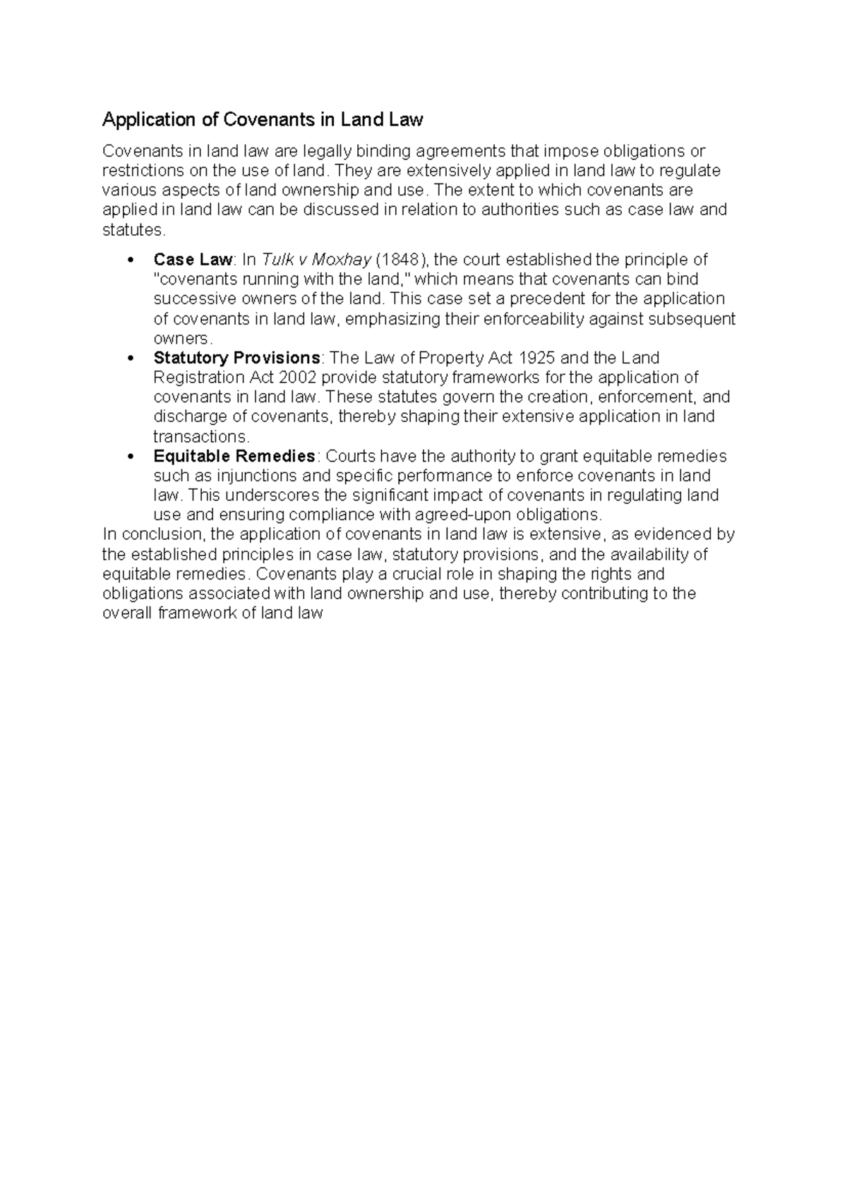 Wooooo - Are good notes - Application of Covenants in Land Law ...