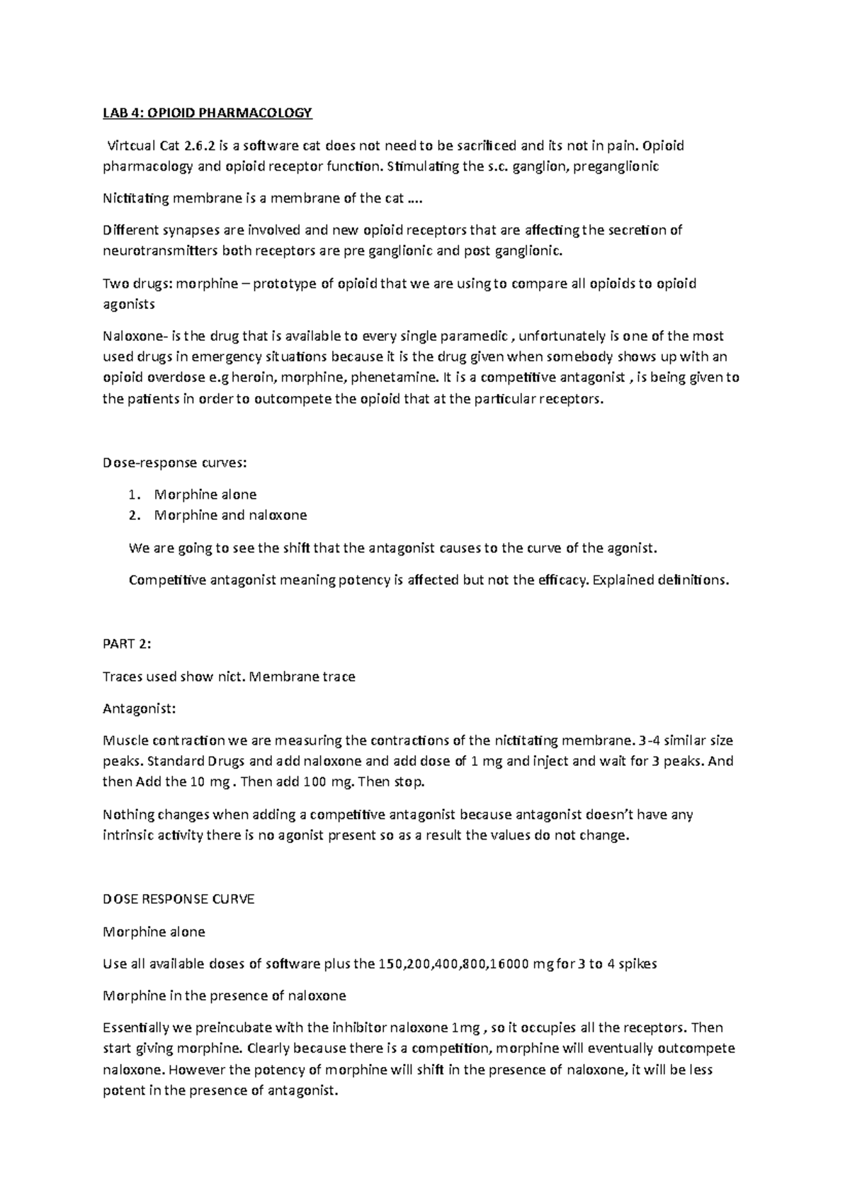 LAB 4 Recording Notes- for opioids - LAB 4: OPIOID PHARMACOLOGY ...
