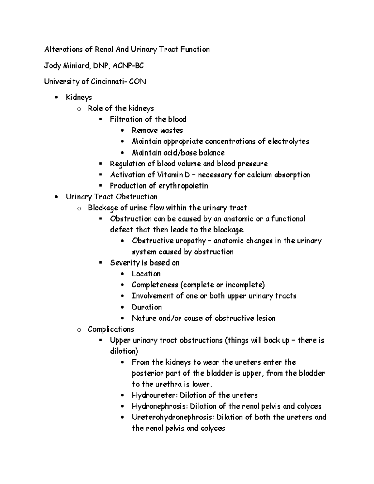 Alterations of Renal and Urinary Tract Function - Obstructive uropathy ...