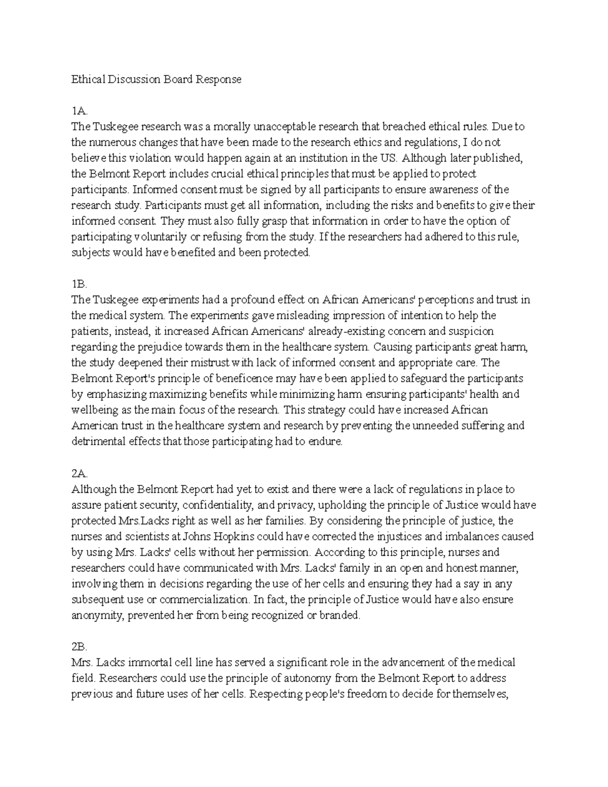 Ethical Discussion - NRS 400 - LIU - Studocu