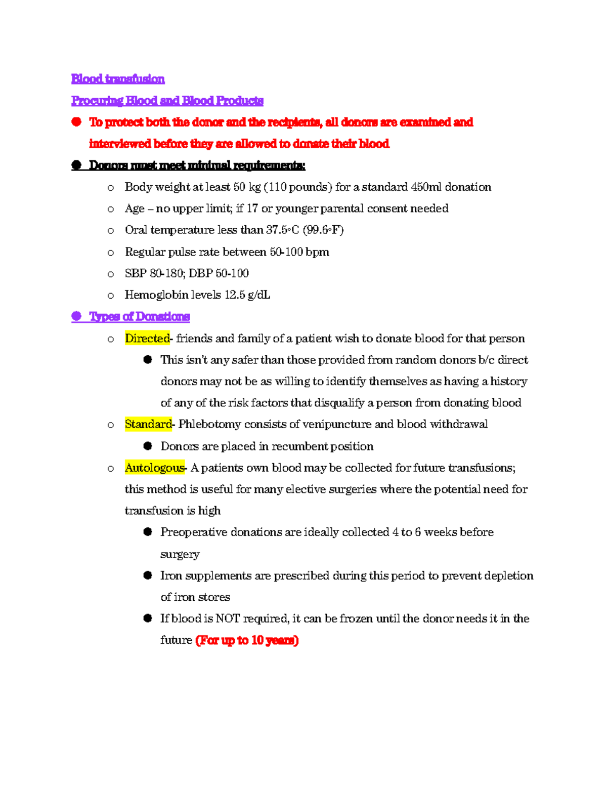 Blood transfusion notes - Blood transfusion Procuring Blood and Blood ...