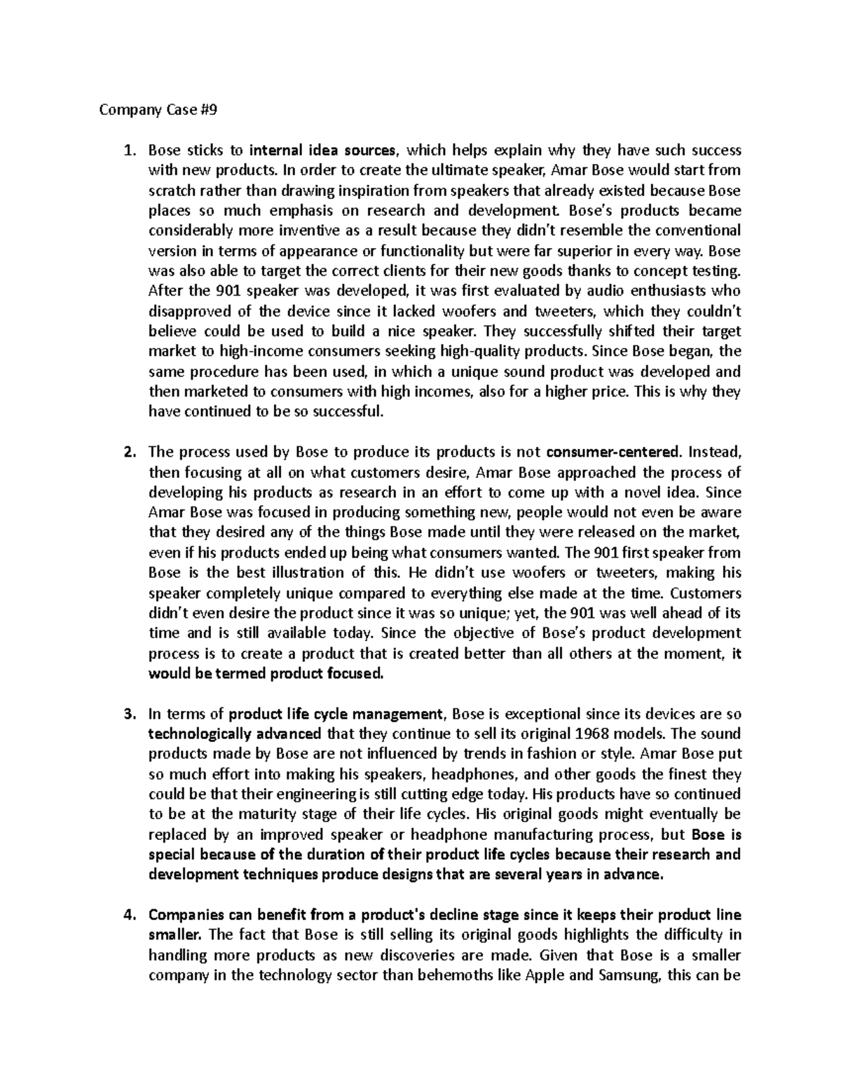 Company Case#9 - Bose sticks to internal idea sources, which helps ...
