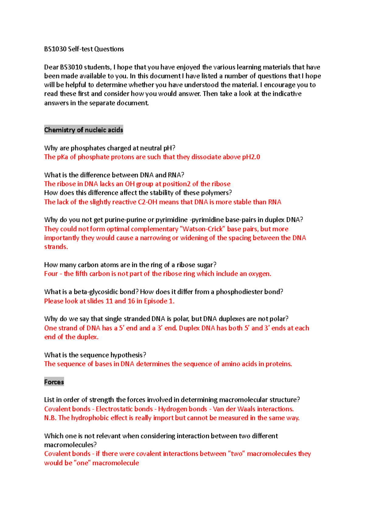 BS1030 Self-test answers - BS1030 Self-test Questions Dear BS3010 ...