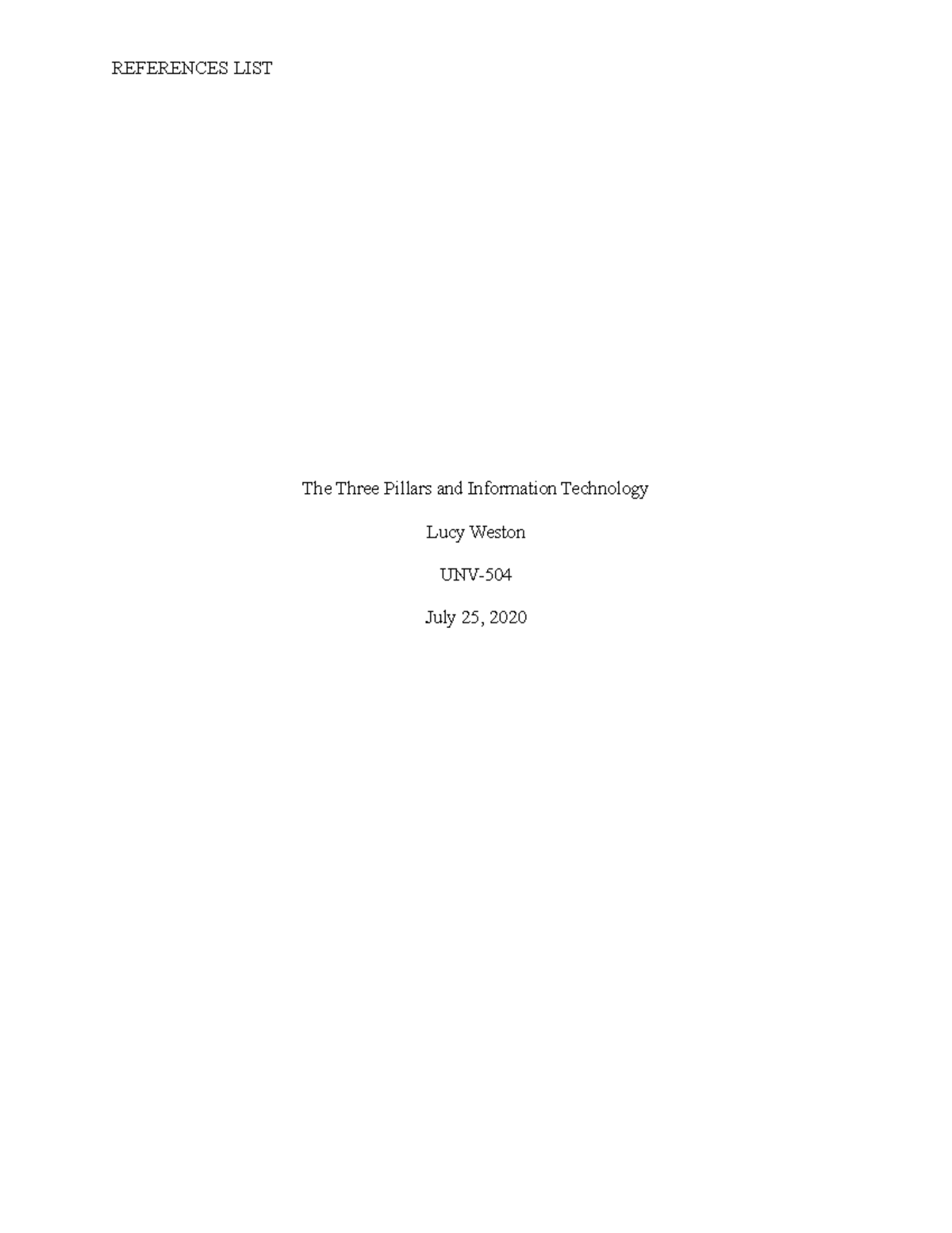 The Three Pillars and Information Technology - REFERENCES LIST The ...