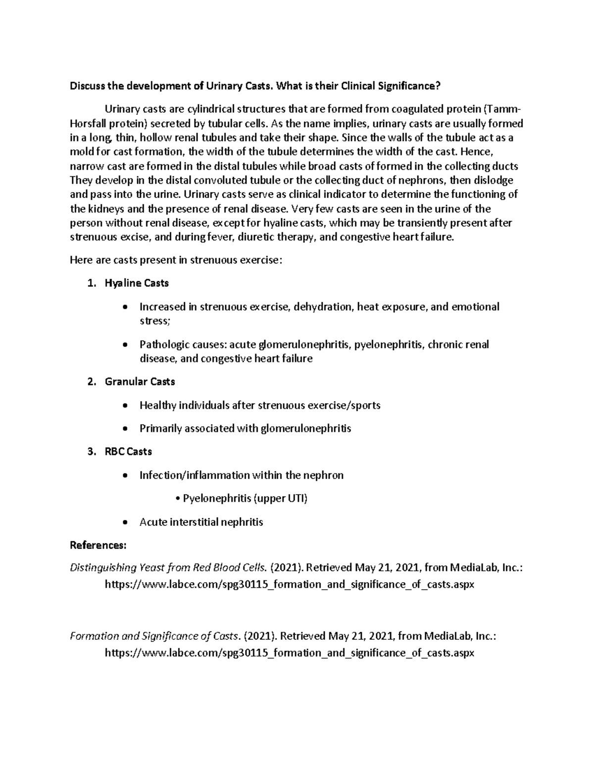 Development of Urinary Casts - What is their Clinical Significance ...