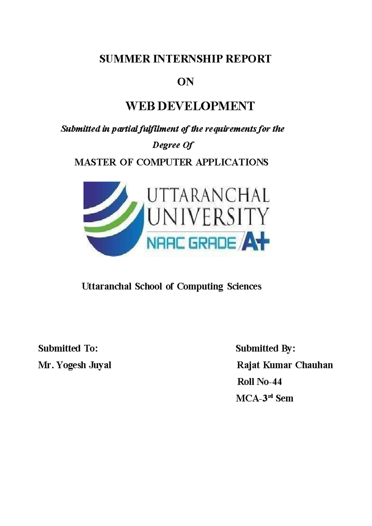 Abhishek - SUMMER INTERNSHIP REPORT ON WEB DEVELOPMENT Submitted in ...