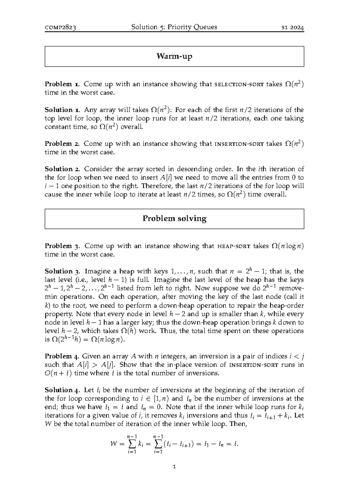 Tutorial 5 - Solution - comp2823 Solution 5 : Priority Queues s1 2024 Warm-up Problem 1. Come up ...