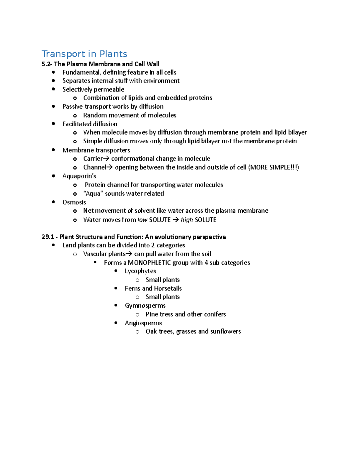 Transport in Plants Notes - Transport in Plants The Plasma Membrane and ...