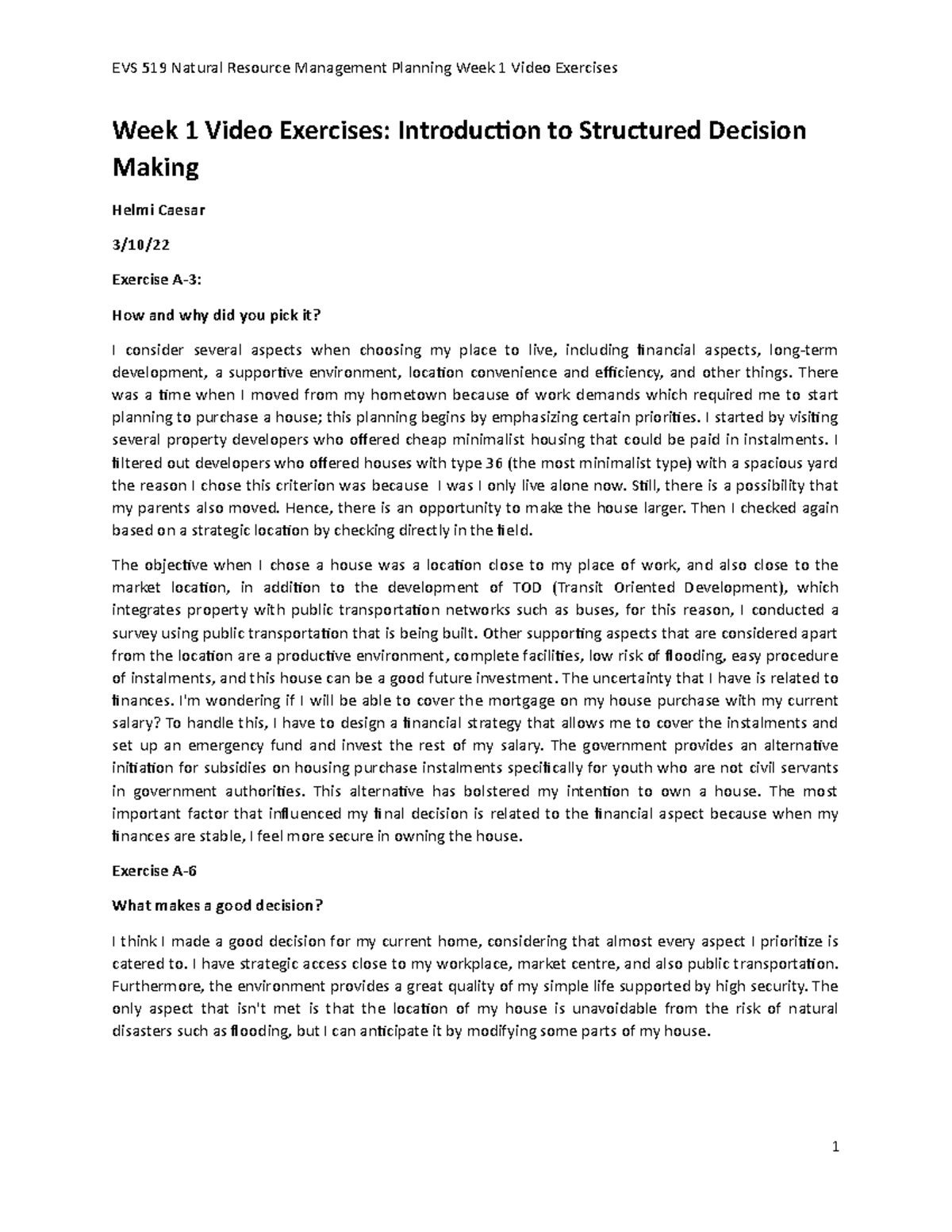 Helmi Week1Video Exercises - EVS 519 Natural Resource Management ...