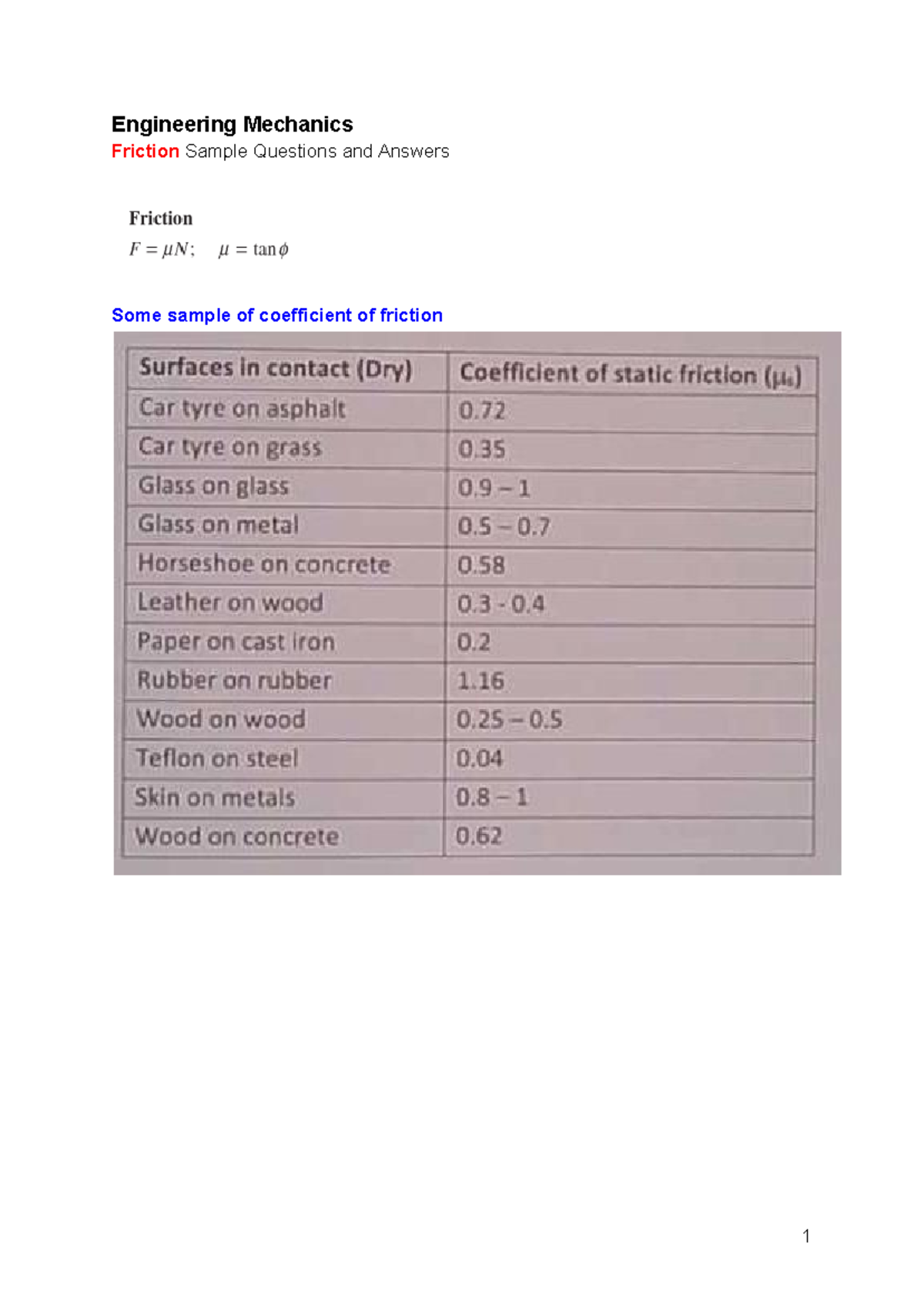 Friction Aeronautics Questions Engineering Mechanics - Engineering ...