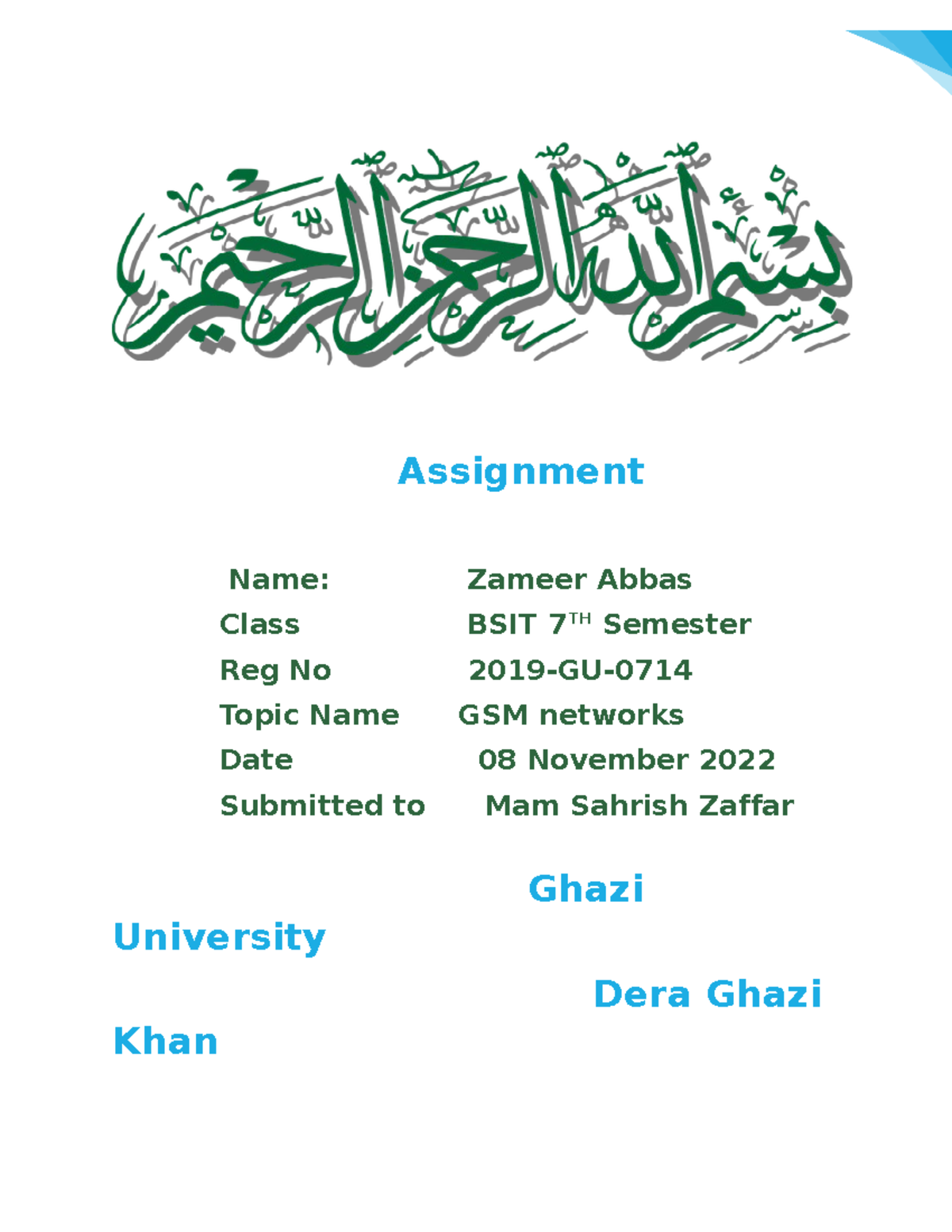 Assignment Lecture Assignment Name Zameer Abbas Class Bsit 7 Th Semester Reg No 2019 Gu