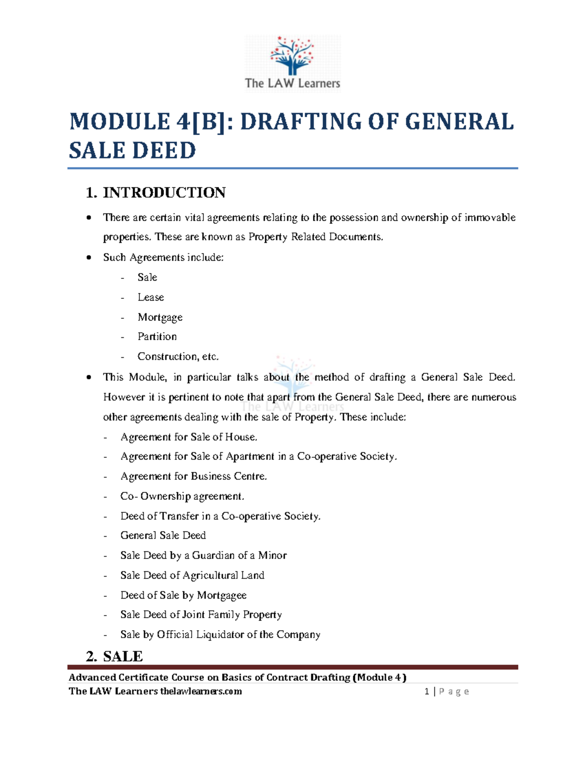 Essentials of sale deed - Advanced Certificate Course on Basics of Contract Drafting (Module 4 ...