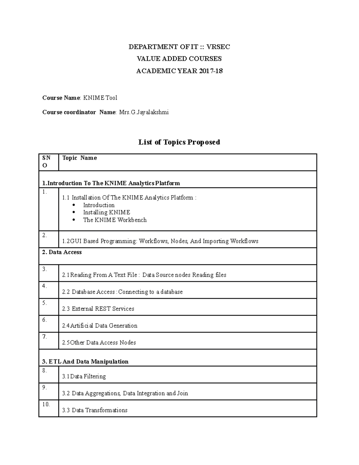 Knime - software tool - DEPARTMENT OF IT :: VRSEC VALUE ADDED COURSES ...