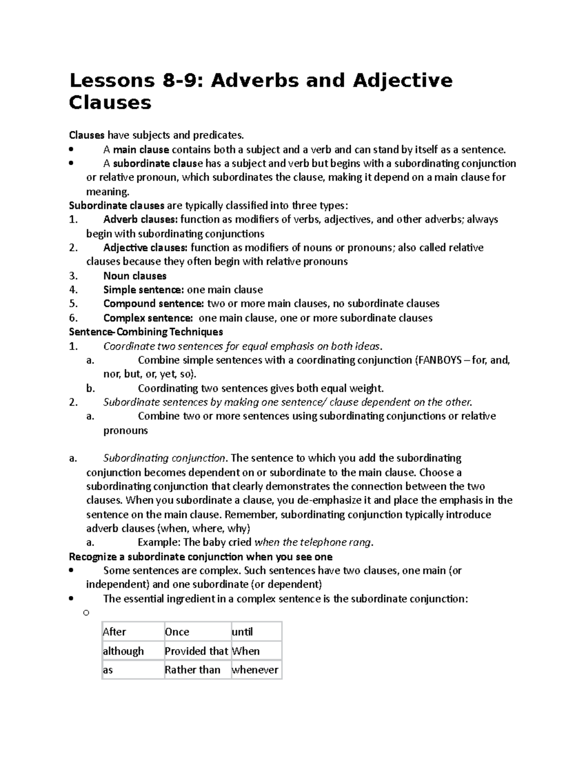 Lessons 8&9 Adverbs and Adjective Clauses - Lessons 8-9: Adverbs and ...