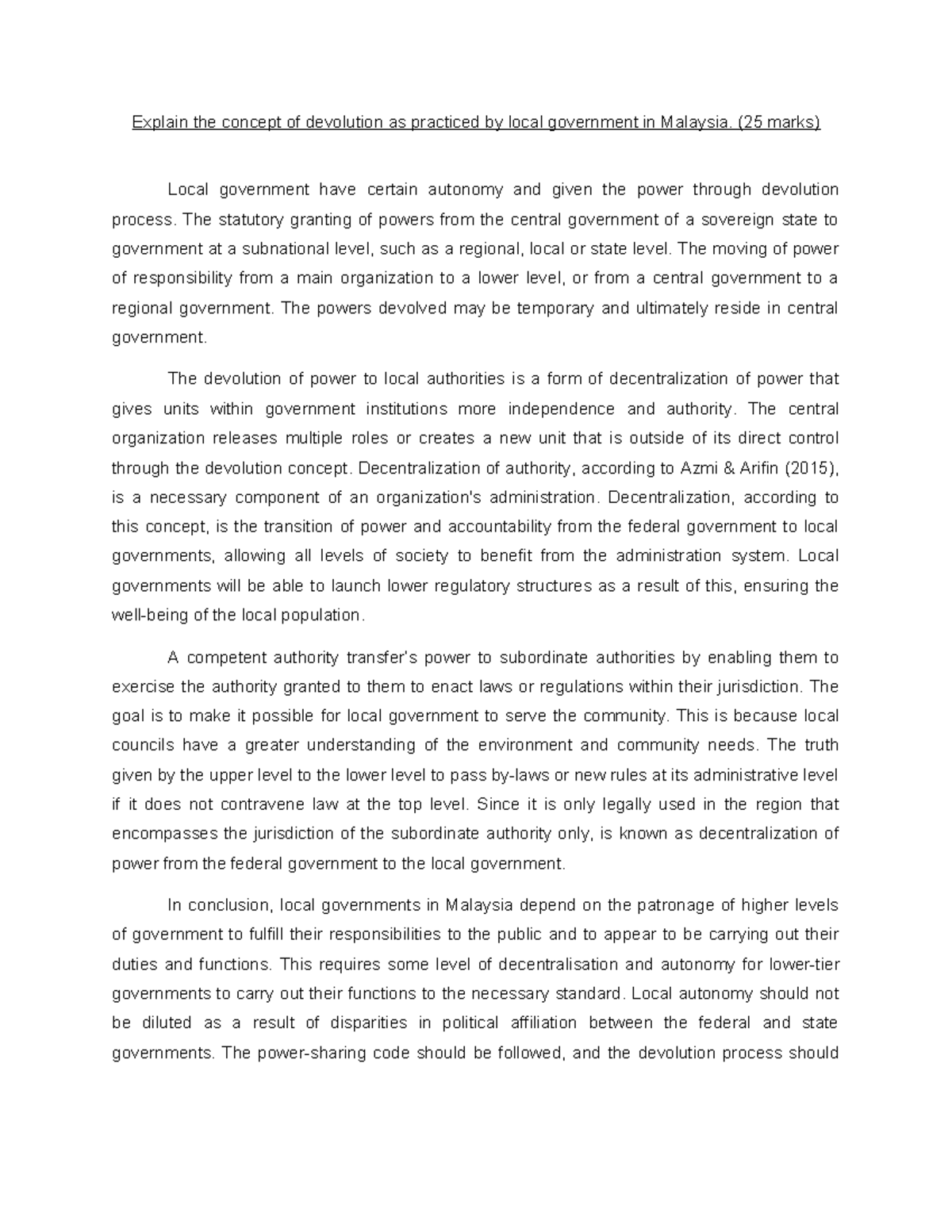 Tutor Decentralization PAD320 - Explain the concept of devolution as ...