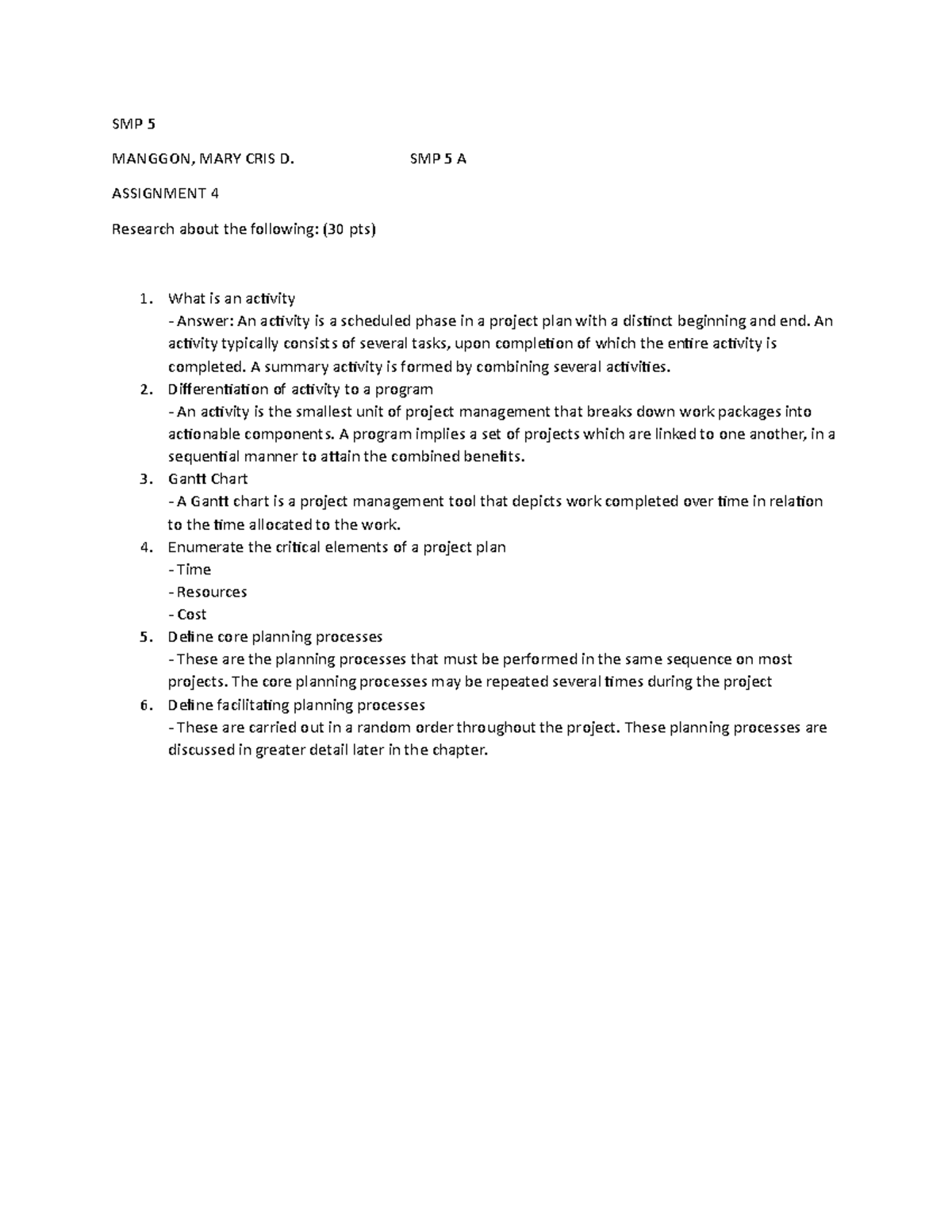 SMP 5 assignment 5 - SMP 5 - SMP 5 MANGGON, MARY CRIS D. SMP 5 A ...