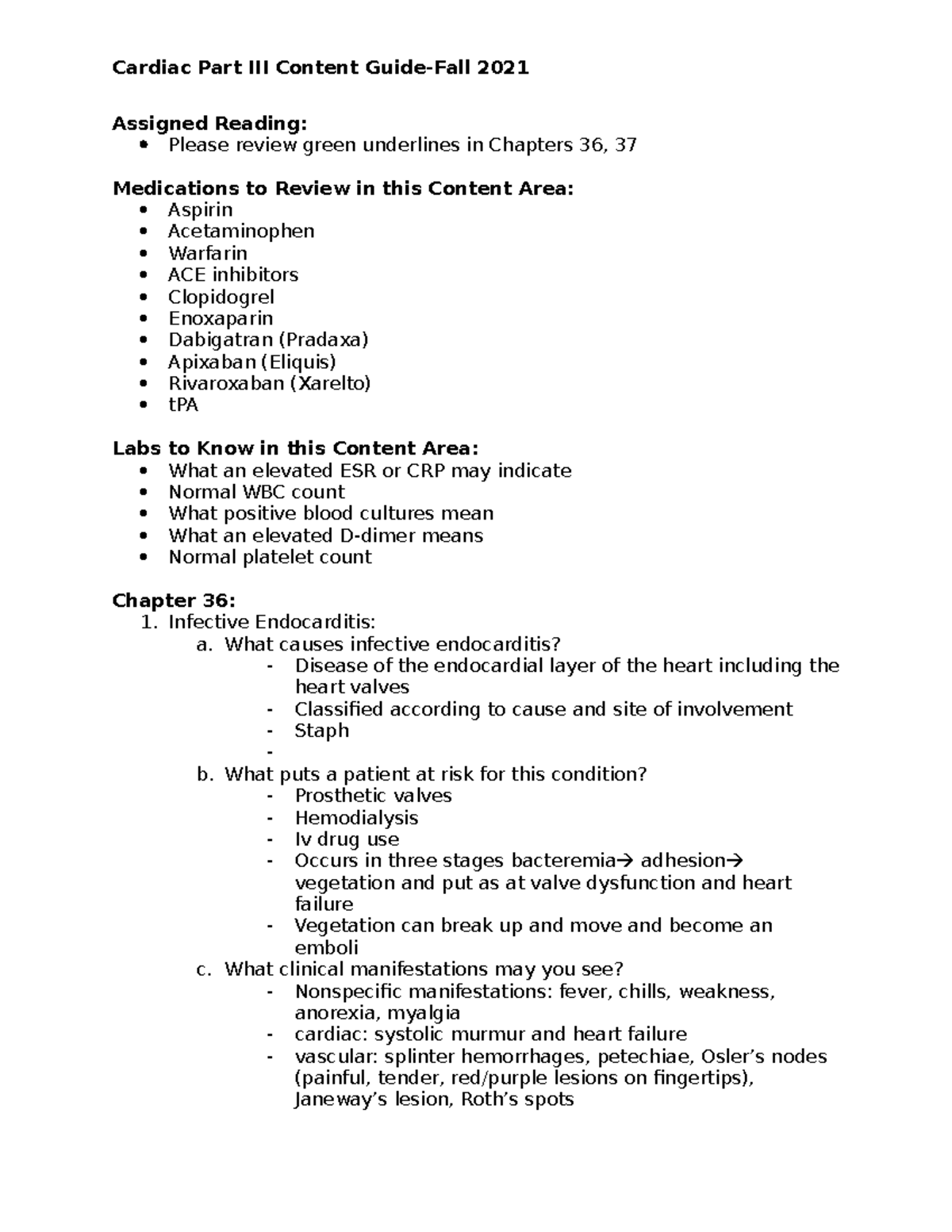 Cardiac Part III Content Guide Fall 2021 - Assigned Reading: Please ...