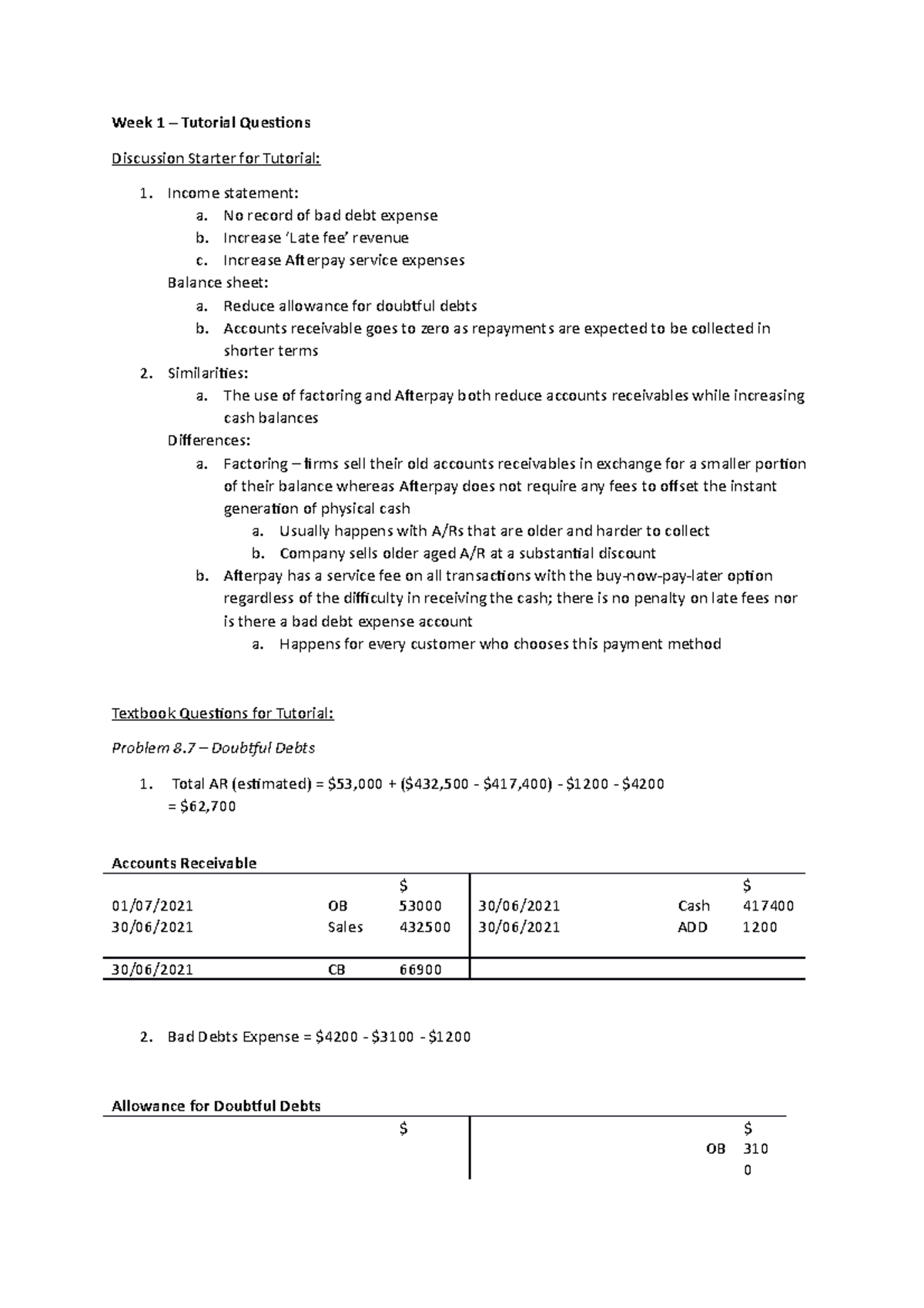 ACCT2511 - Tutorial Preparation Week1 - Week 1 – Tutorial Questions ...