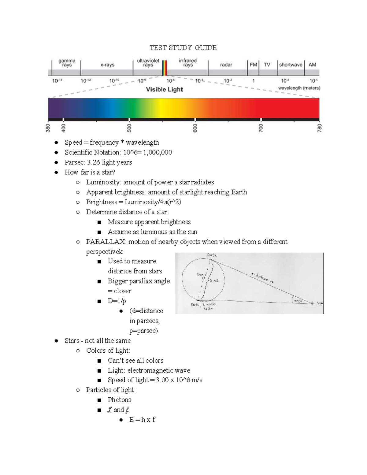 Test #1 Review Sheet - Summary Stars,Galaxies & Universe - TEST STUDY ...