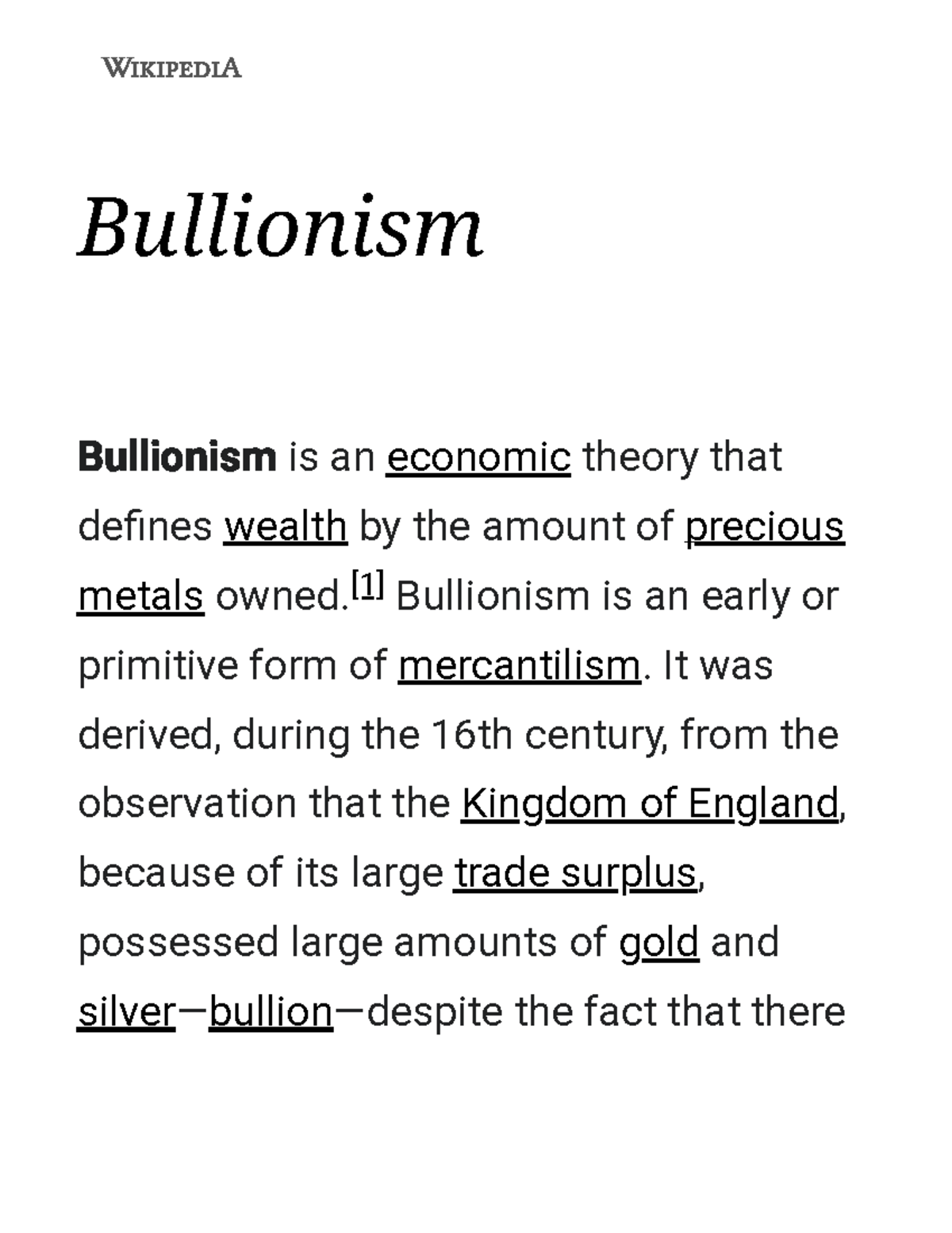 Bullionism - Wikipedia - Bullionism Bullionism is an economic theory ...