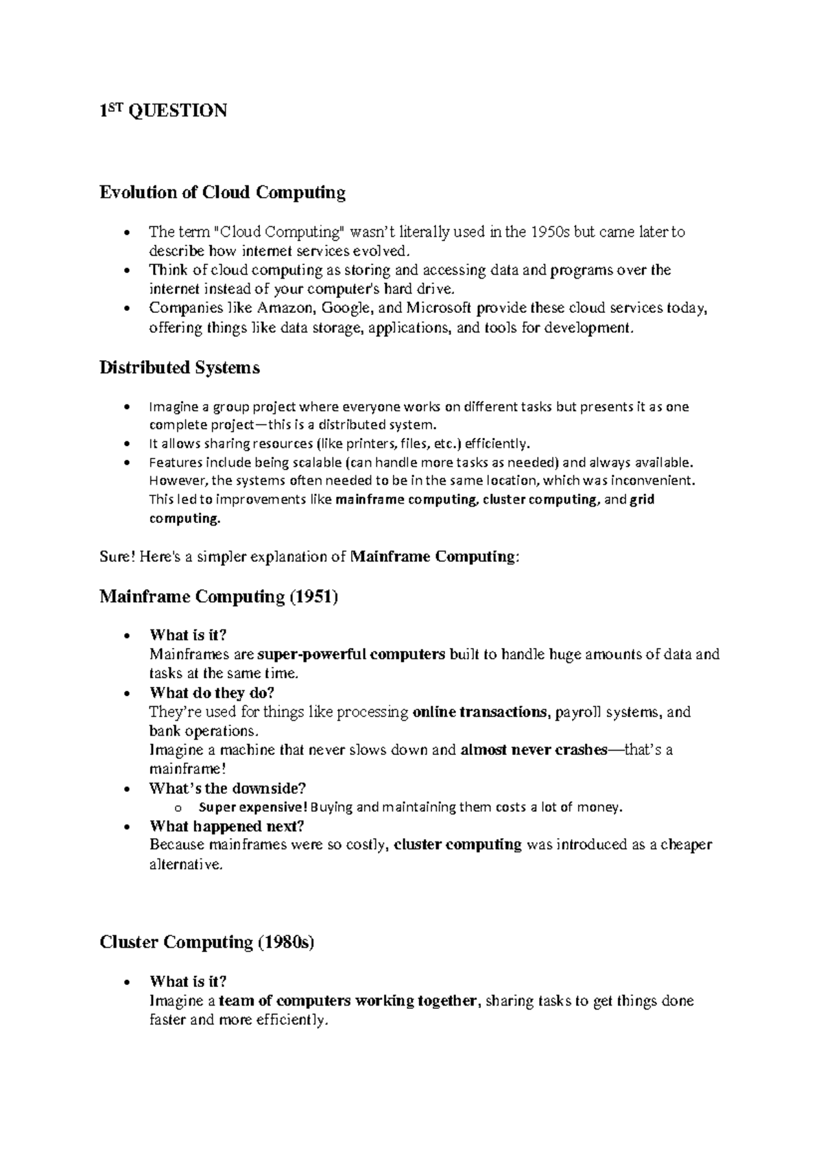 Unit1 cc - bbjj - 1 ST QUESTION Evolution of Cloud Computing The term ...