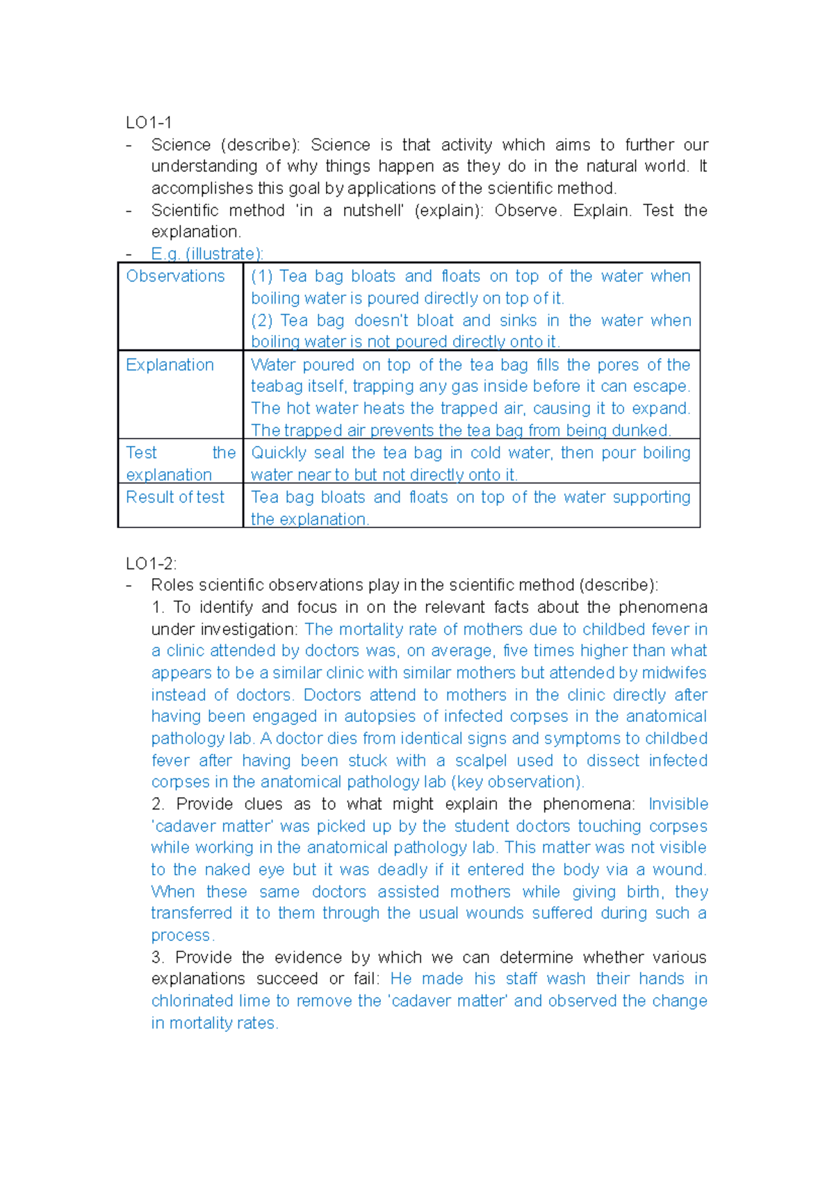 HSI1000 Notes - LO1- Science (describe): Science is that activity which ...