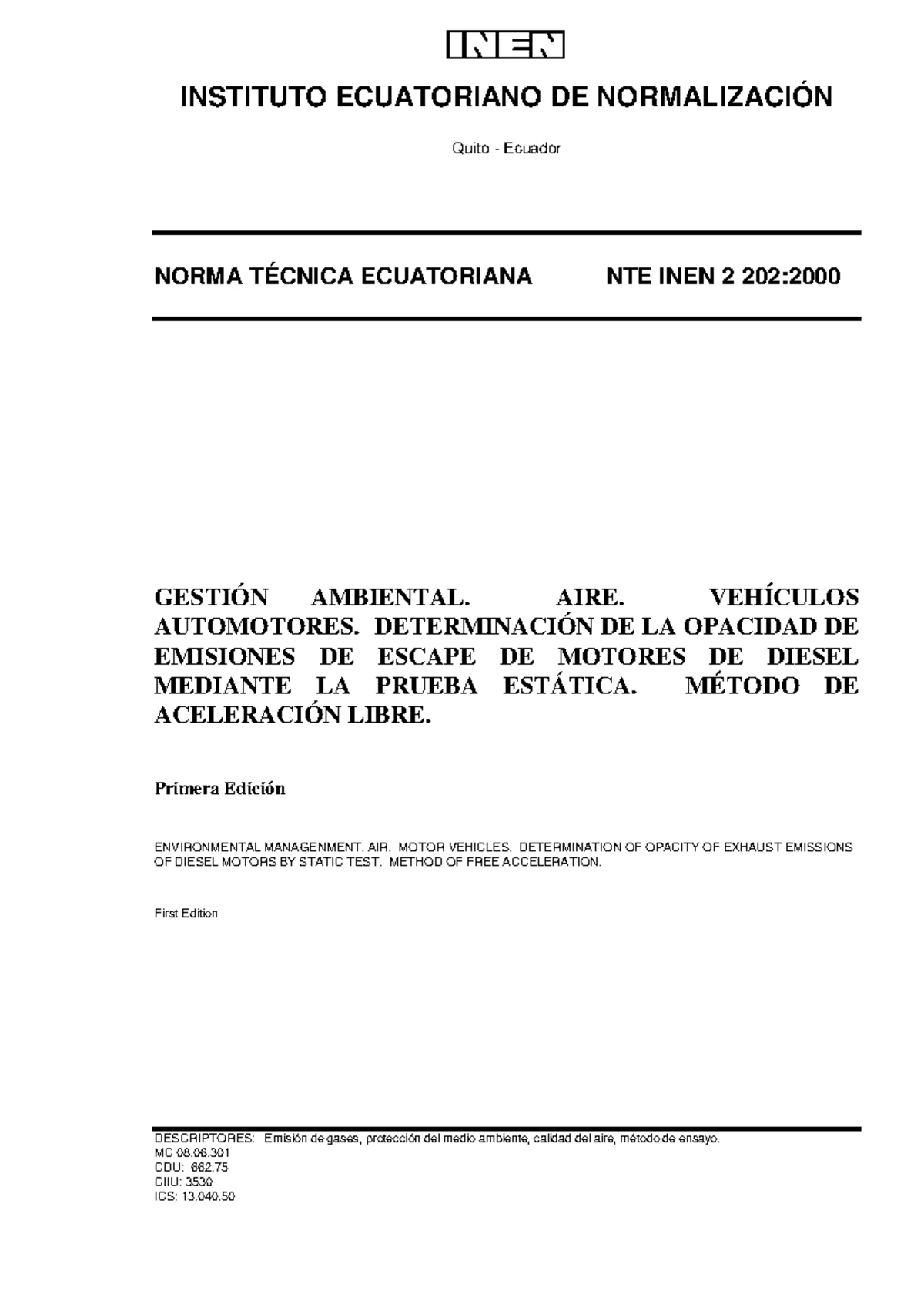 NTE-2202-1 - Quito - Ecuador NORMA TÉCNICA ECUATORIANA NTE INEN 2202: Primera revisiÛn GESTIÓN ...