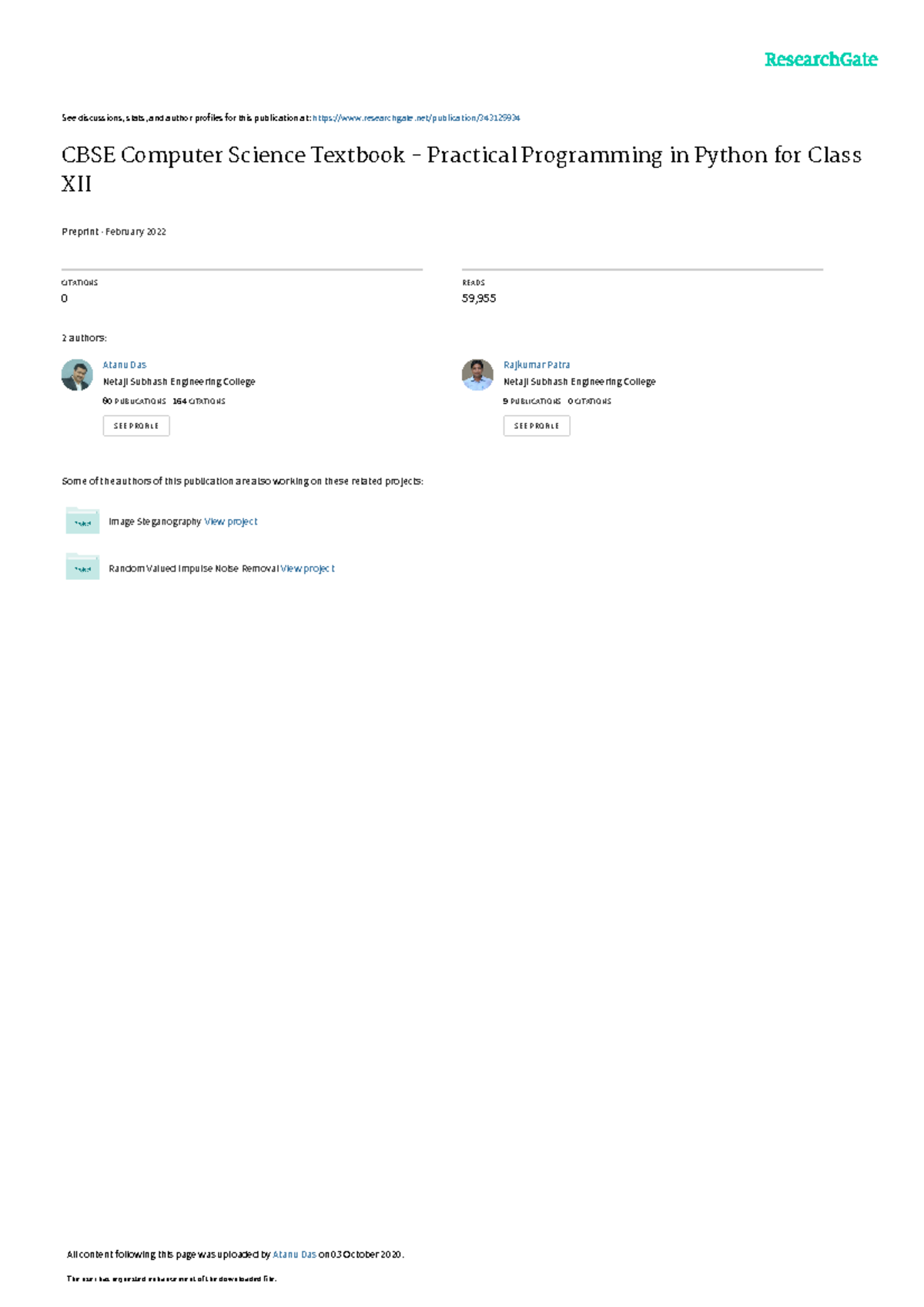 Das Patra CS and Pythonwith Practical CBSE 12 - See discussions, stats, and author profiles for ...