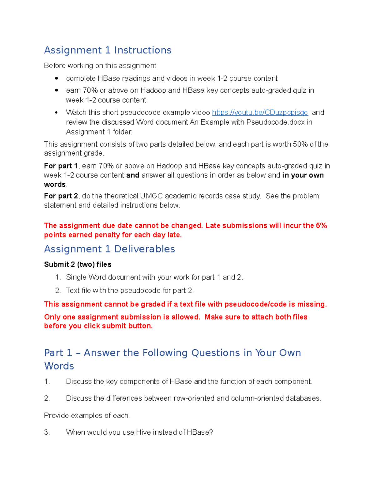 Assinment 1 Instructions and Rubric - Assignment 1 Instructions Before working on this ...
