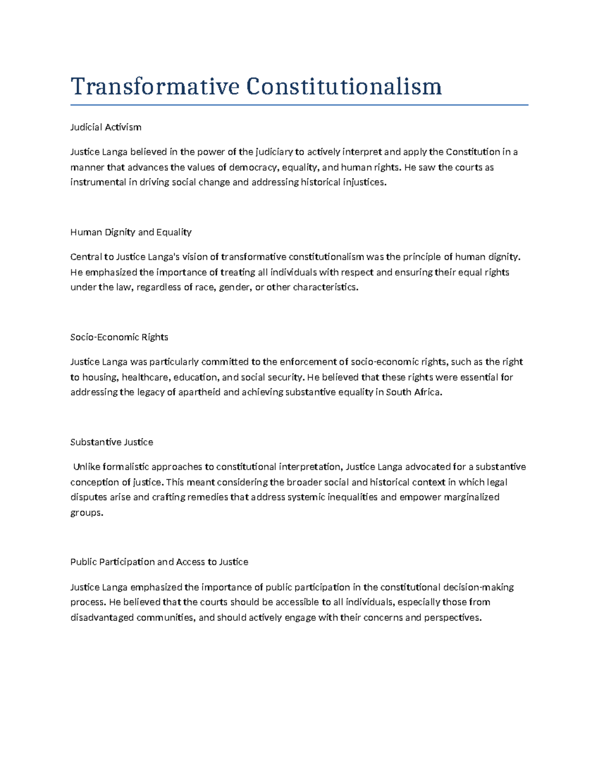 Transformative Constitutionalism summary - Transformative Constitutionalism Judicial Activism ...