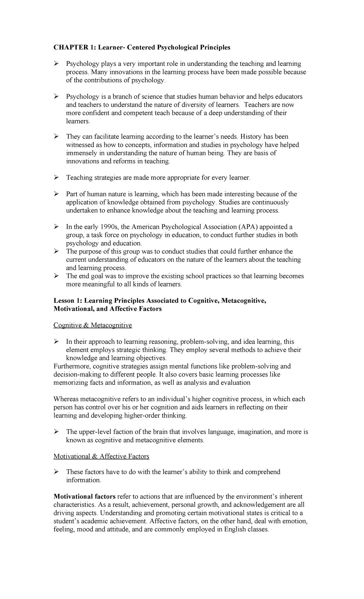 Facilitating Chapter 1 3 - CHAPTER 1: Learner- Centered Psychological Principles Psychology ...